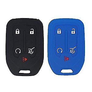 LemSa 2pcs Silicone 5 Buttons Smart Key Fob Cover Remote Keyless Entry Bag Compatible with GMC Acadia Terrain Yukon Chevrolet Suburban Tahoe, Black Blue