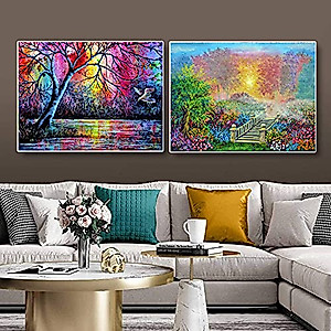 Adult 6-Piece DIY 5D Diamond Painting kit, Complete Diamond Painting, Diamond Painting Art, Wall Decoration, Sunset Beach Tree Landscape Painting (12x16inches)