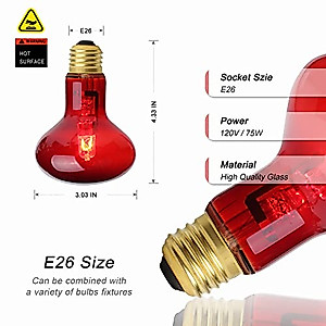 75W Infrared Reptile Heat Lamp Bulb, UVA Basking Spot Red Light Glass Heat Bulbs for Reptiles and Amphibian Use, Bearded Dragon, Turtle, Gecko, Snake, Lizard, Chameleon - 2 Pack
