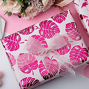 WRAPAHOLIC Wrapping Paper Sheet - Pink with Fuschia Foil Prints for Birthday, Holiday, Party, Baby Shower - 1 Roll Contains 6 Sheets - 17.5 inch X 30 inch Per Sheet