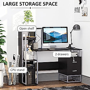 HOMCOM 52" Modern Computer Desk with Storage Shelves and Drawers, Home Office Desk, Study Workstation with CPU Stand, Black