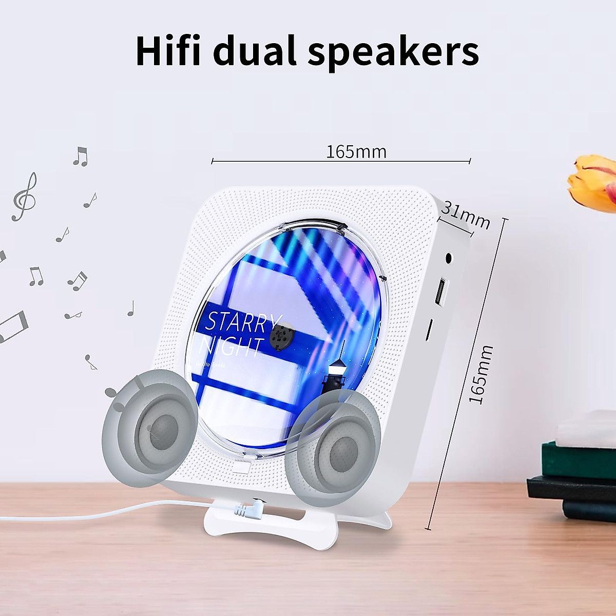 ZYOKATA CD Player Portable with Bluetooth 5.1 Desktop Music CD Player with Remote Control, Dust Cover, Boombox, FM Radio, LED Screen, Support AUX/USB Headphone Jack for Home