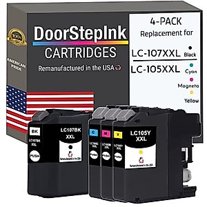 DoorStepInk Remanufactured in The USA Ink Cartridge Replacements for Brother LC107 Black LC 105 CMY for Printers MFC-J4410DW MFC-J4510DW MFC-J4610DW MFC-J4710DW