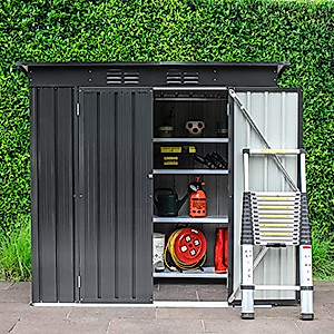 6' x 4' Storage Shed, Black Outdoor Storage Metal Shed with Floor Frame＆Lockable Doors,Waterproof Tool Storage Shed for Yard Patio Lawn,Perfect to Store Pool Furniture,Bike,Garbage Can,No Floor