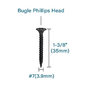 IMSCREWS Drywall Screws, #7 x 1-3/8 Inch Phillips Flat Wood Screws 200pcs, Fine Thread Black Phosphate, Self-Tapping Carbon Steel Interior Screws for Timber MDF Sheetrock