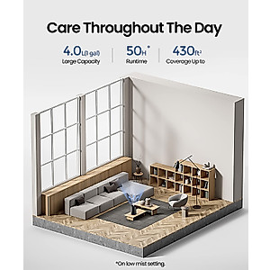 Humidifiers for Bedroom, 4.0L Humidifiers for Home Large Room, Cool Mist Humidfiers for Baby and Plant, Smart Auto Humidification, Timer, Filter Free(Black)