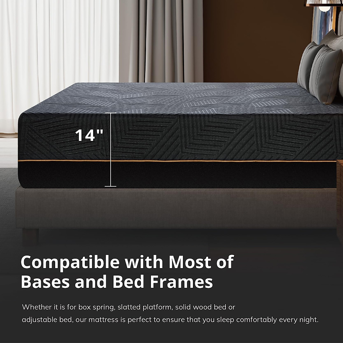 EGOHOME 14 Inch Full Memory Foam Mattress for Back Pain, Cooling Gel Mattress Bed in a Box, Made in USA, CertiPUR-US Certified, Therapeutic Medium Double Mattress, 54x75x14 Black