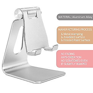 Tofun Silver Foldable Aluminum Alloy Cell Phone Holder,Tabletop Metal Phone Stand with Adjustable Angle by Swivel Axis,Smartphone Cradle
