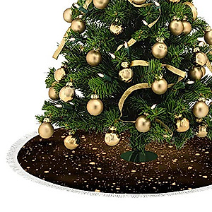 Dream Bay Christmas Tree Skirt,﻿Golden Sparkling Christmas Tree Mat for Xmas Party Decoration 30x30 Inches