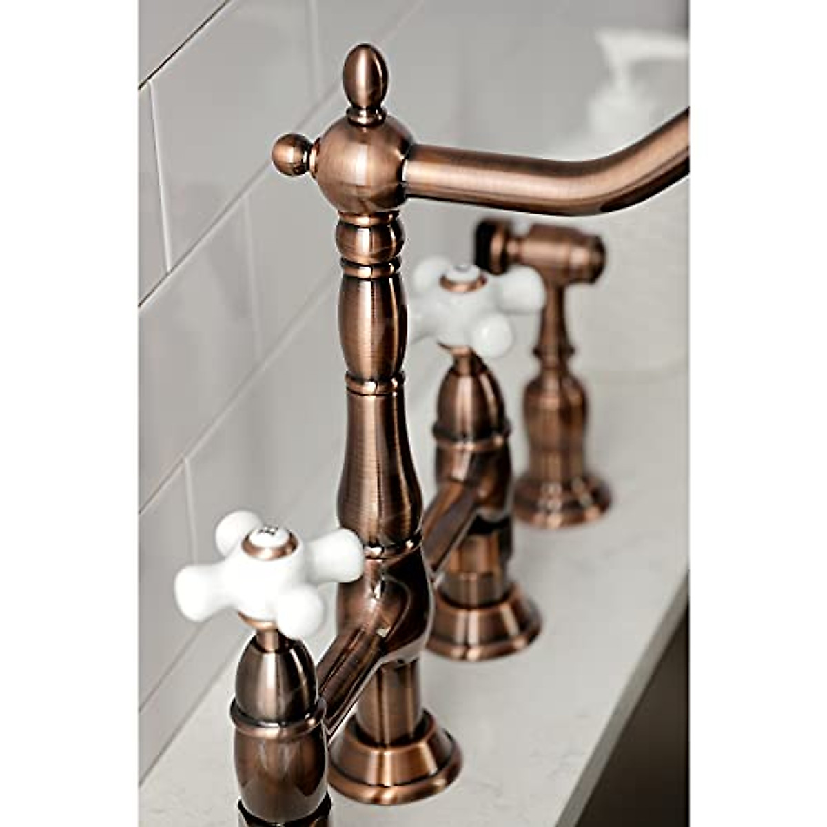 Kingston Brass KS127PXBSAC Heritage Bridge Kitchen Faucet, Antique Copper