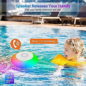 Bluetooth Speakers with Colorful Lights - Portable Pool Speaker IPX7 Waterproof Floating with 8 Modes - Built-in Mic HD Stereo Sound Hands-Free Wireless Hot Tub Speaker for Shower Home Outdoor