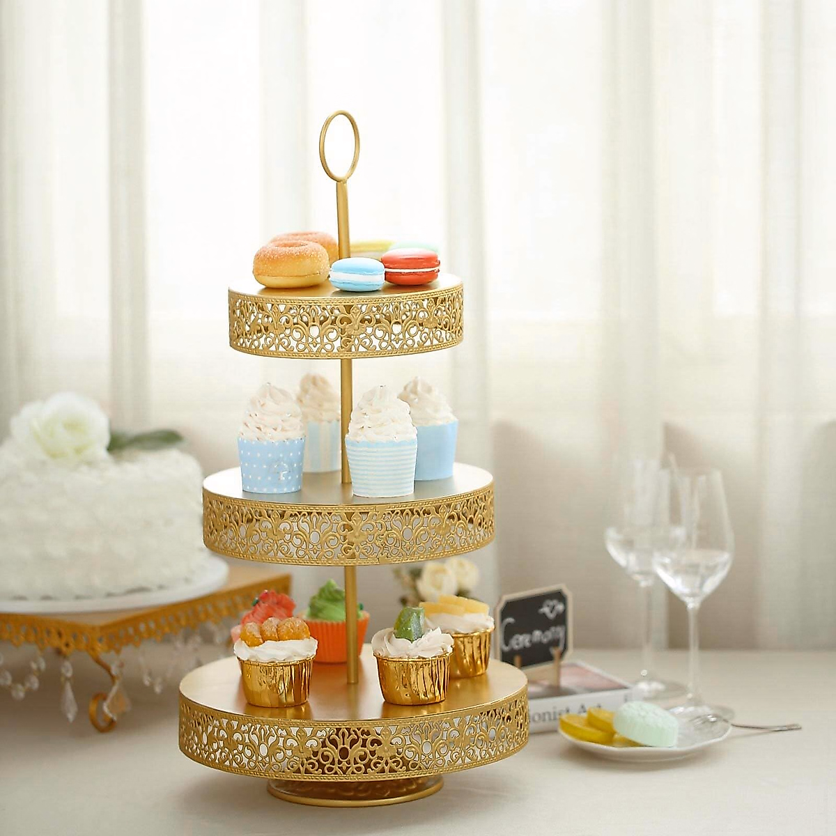 Efavormart 23" Tall Gold 3-Tier Metal Reversible Dessert Cupcake Stand for Wedding Decoration Event