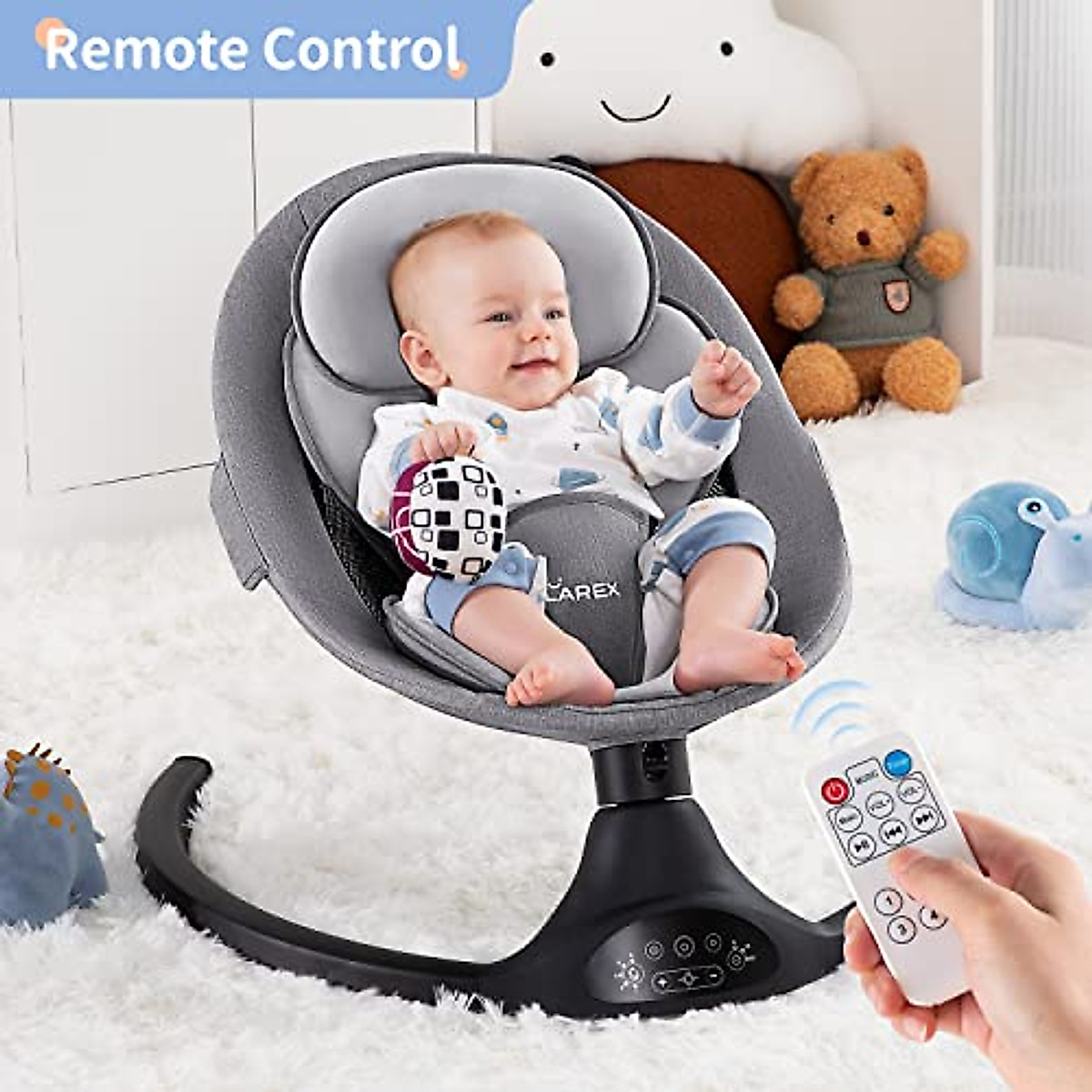 Baby Swing for Infants | Electric Bouncer for Babies,Portable Swing for Baby Boy Girl,Remote Control Indoor Baby Rocker with 5 Sway Speeds,3 Seat Positions,10 Music and Bluetooth