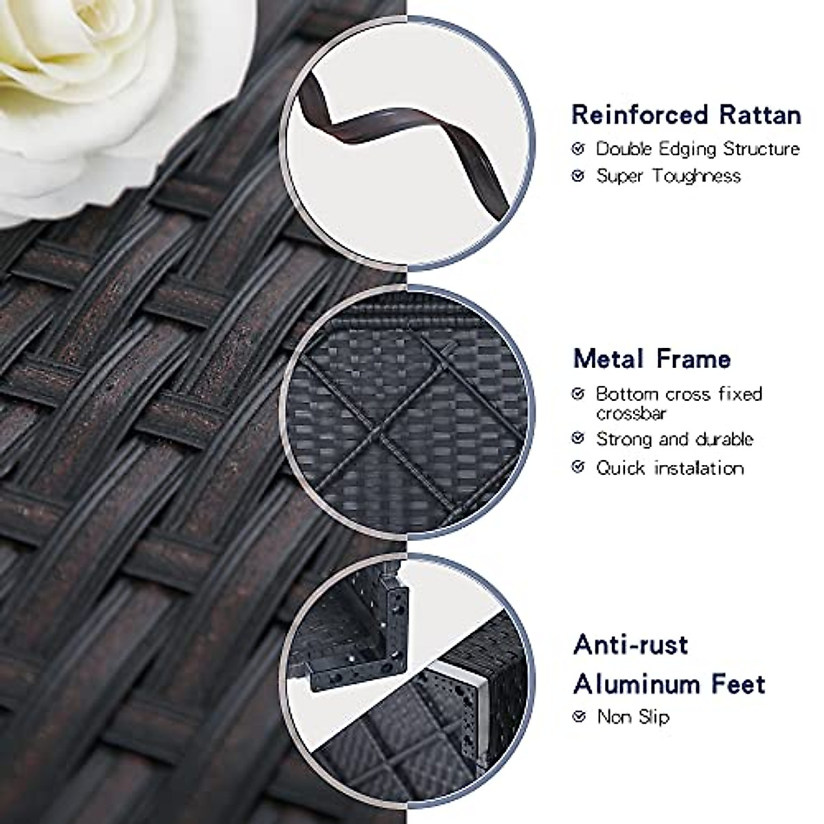 PHI VILLA 9 Pieces Patio Furniture Set with Fire Pit Rattan Sectional Sofa Set Outdoor Wicker Patio Conversation Sets with Coffee Table, CSA Approved Gas Fire Pit Table(28 Inch, Navy Blue)