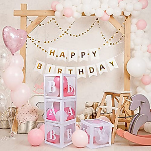 Voircoloria Baby Boxes with 42pcs Letters for Baby Shower Transparent Balloon Boxes Clear Balloon Box Blocks for Boy Girl Gender Reveal Party and Birthday Party (White)