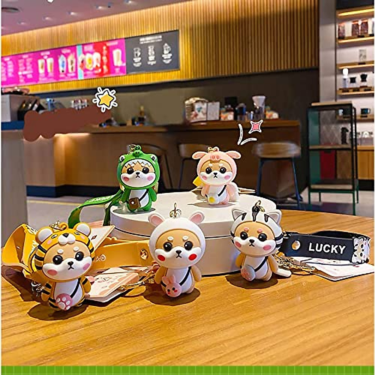 HSYHERE Men Women Boys Girls Silicone Cute PVC Shiba Inu Keychain Creative New Year Gift Bag Animal Pendant Car Key Pendant Metal Key Ring-Shiba Inu Strawberry(Pink)