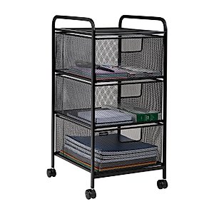 Mind Reader Rolling Storage Cart, Removable Drawers, Desk and Bathroom Organizer, Metal Mesh, 12.75"L x 13.25"W x 25"H, Black