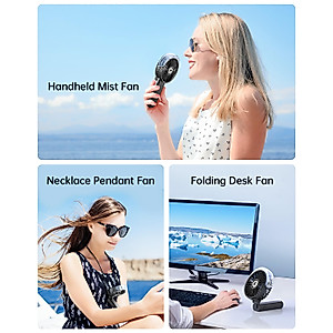 SWEETFULL Portable Misting Fan - 180° Foldable Handheld Personal Fan with Mist Spray, 3 Speeds, 30ml Water Tank, USB Rechargeable for Travel, Outdoors, Makeup, Camping, Home, and Office Use