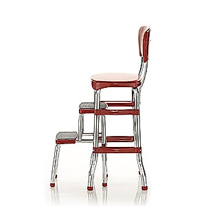 Cosco Retro Counter Chair/Step Stool, Sliding, Red