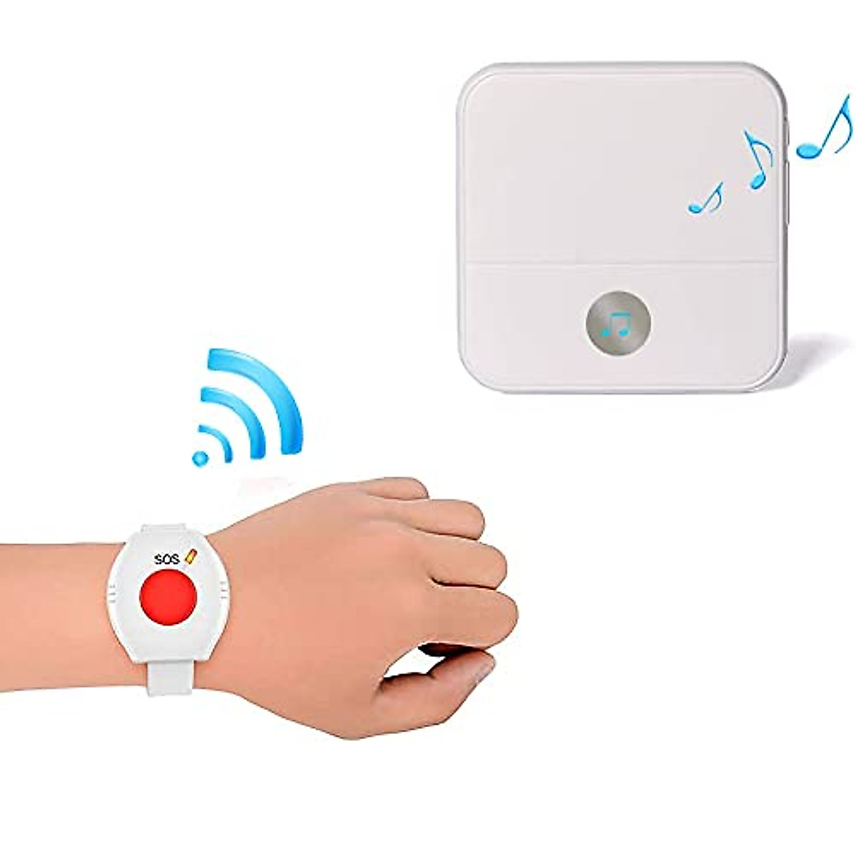 NiCalBel Wireless Wrist Pager Watch Caregiver Call Button System in Home Nurse Alert Pager Personal Help Alert for Caregivers Patients Elderly 1 Watch Call Button 2 plugin Receiver