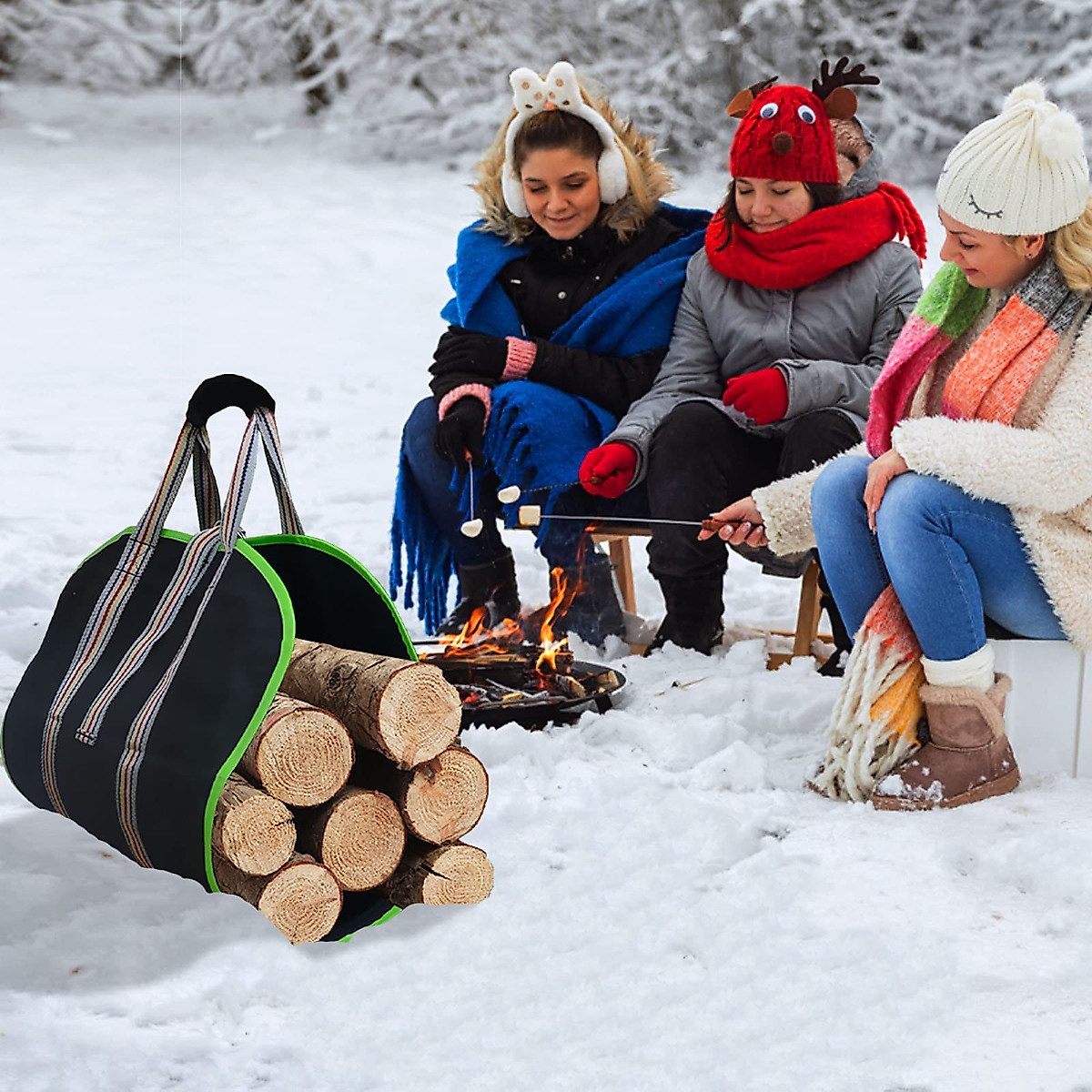 Sharellon Log Firewood Carrier Bag, Heavy Duty Wood Log Carrier Bag, Durable Canvas Log Carrier Tote Bag, Fireplace Wood Stove Accessories for Carrying Wood at Home or Camping