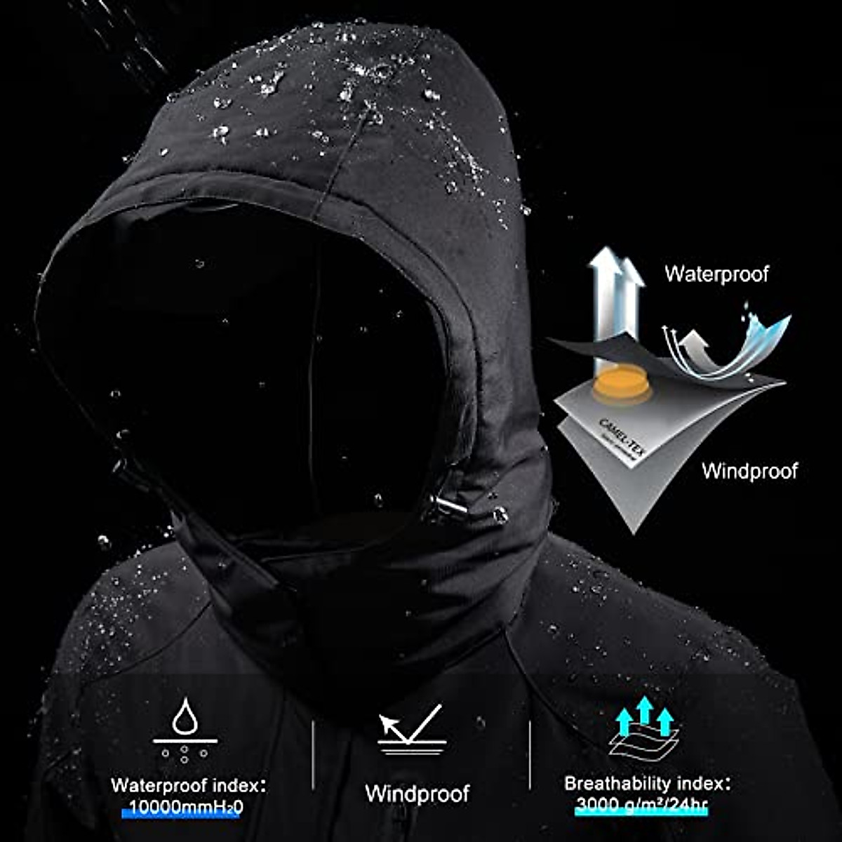 CAMEL Women's Warm Winter Ski Jackets Waterproof Snow Coat with Hood Mountain Windproof Rain Jacket