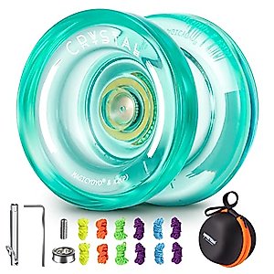 MAGICYOYO K2 Plus Crystal Responsive Yoyo for Kids, Dual Purpose Plastic Yo-yo for Beginner, Replacement Unresponsive Bearing for Intermediate, with Bearing Remover, Bag, 5 Yoyo Strings (Green)
