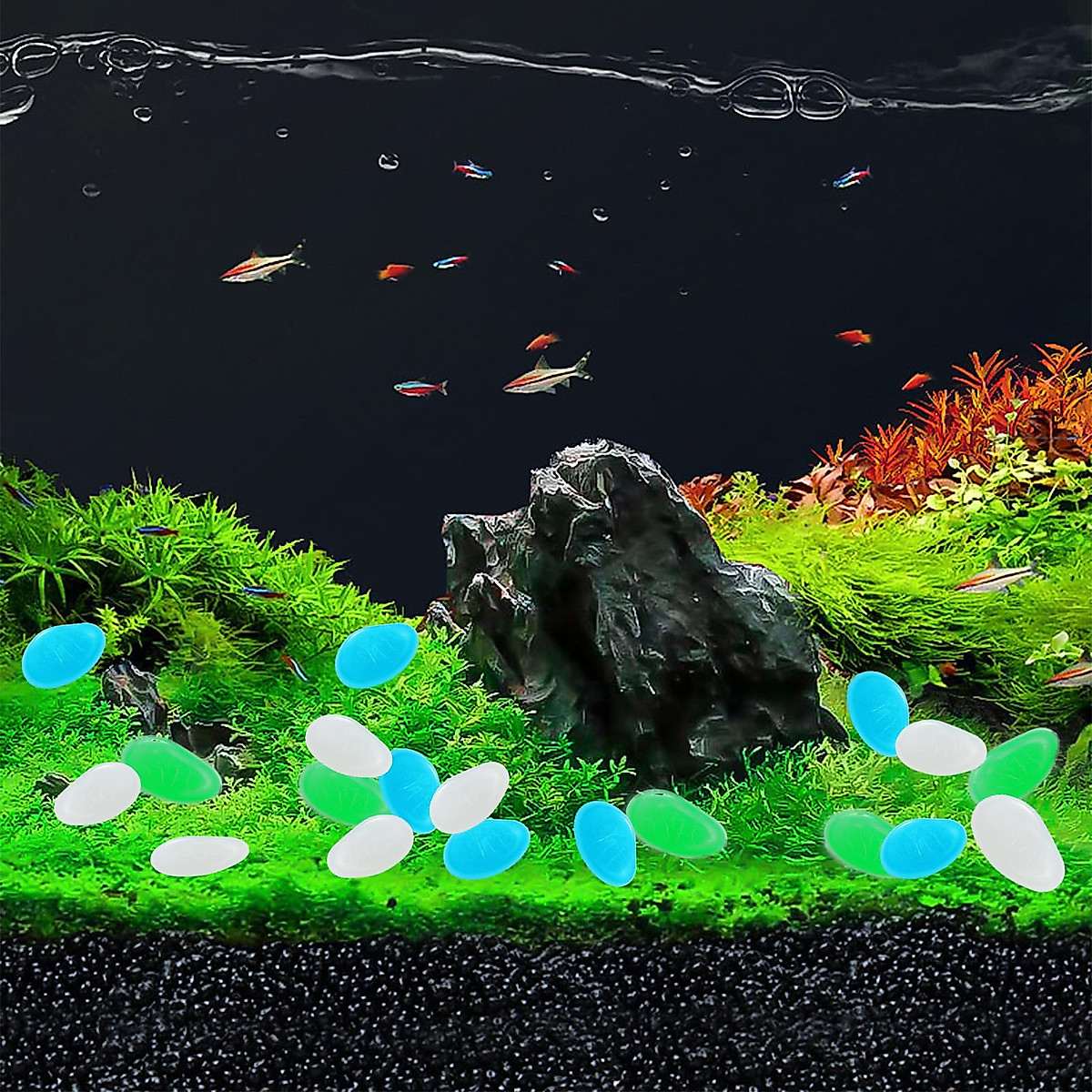 200 Pack Glow in The Dark Pebbles Stones, 100 Glow Blue / 50 Green / 50 White, Fish Tank Rocks Decoration for Garden, Aquarium, Plant Pots, Bonsai Walkway, Driveway (Set of 200)