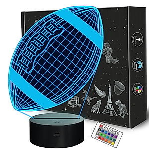 FULLOSUN Football 3D Night Light, American Football 3D Illusion Lamp for Kids with Remote 16 Colors Changing, Creative Birthday Rugby Gifts for Boy Girl Bedroom Decoration