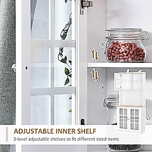 HOMCOM Kitchen Buffet with Hutch, Storage Pantry with 3 Cabinets, 2 Open Shelves and Large Countertop, White