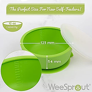WeeSprout Silicone Suction Bowls for Babies | Leakproof Premium Plastic Lids | Durable for Babies & Toddlers | Extra Strong Suction | Easy-Release Tab | Dishwasher, Microwave & Freezer Safe | Set of 2