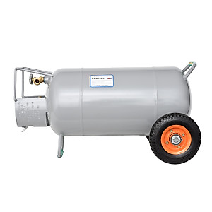 Flame King YSN40HOGb 40LB Steel Horizontal & Vertical Propane Tank Cylinder HOG with Dolly Cart Wheels Tables, Fire Pits, Patio Heaters, Barbeques, Lunch, Weed Torch, and Truck Campers, Gray