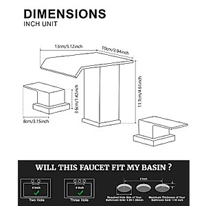 Sankecao Bathroom Sink Faucet Black - Bathroom Faucets for Sink 3 Hole Waterfall Bathroom Faucet with Metal Pop-up Sink Drain Stopper and 2 Supply Hoses…