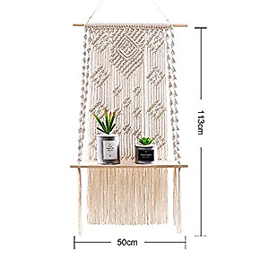 Goodliest Handmade Woven Macrame Wall Hanging Shelf, Boho Wall Decor Floating Shelves, Rope Plant Pot Basket Hanger Holder for Bedroom Kitchen Blue