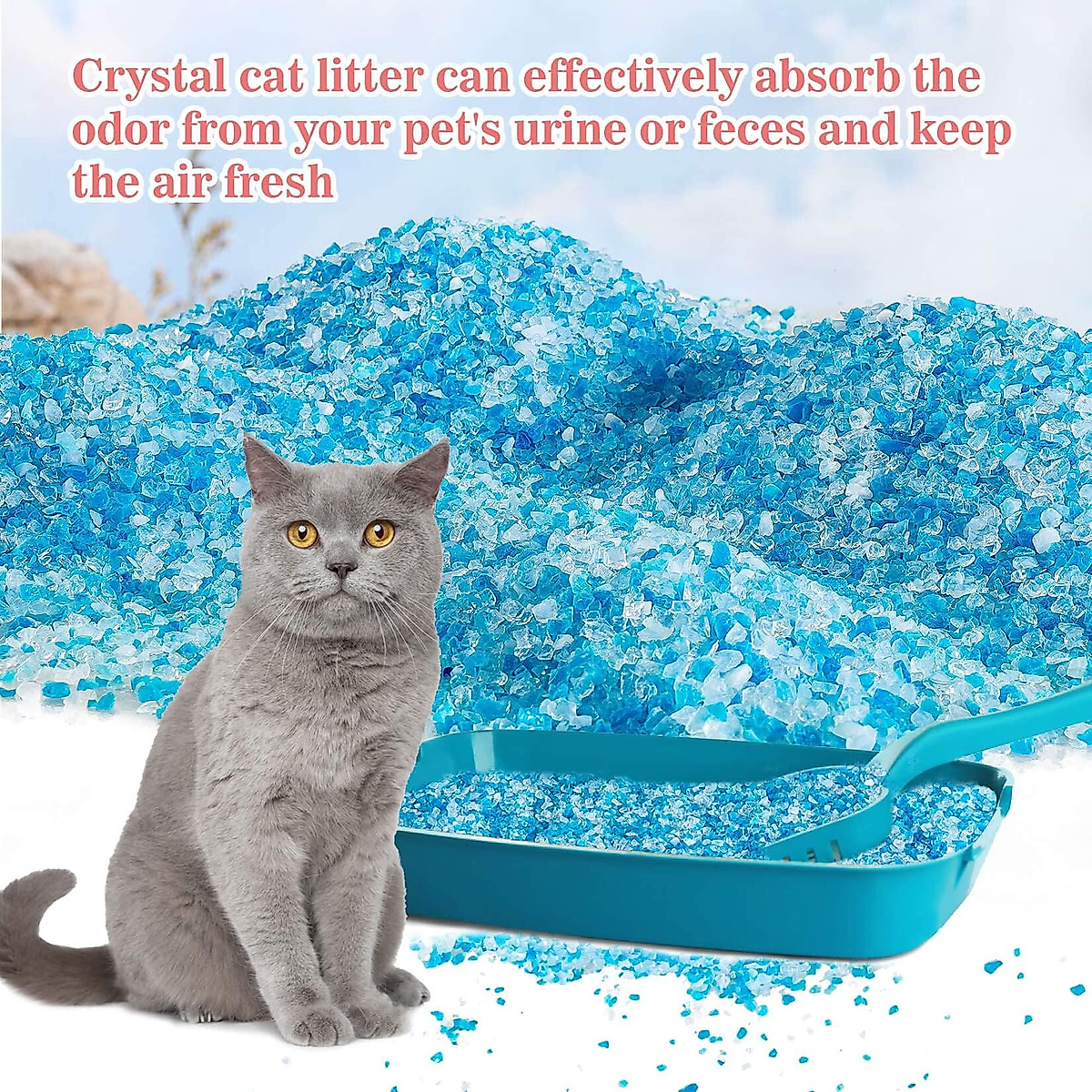 Sukh 14.8 OZ Crystal Cat Litter - Cat Litter Crystals Premium Blue White Clear Dust-Free Low Tracking,Odor Control Litter Crystals Silica Gel Color Particles Water Absorption Cats Litter Pet Supplies