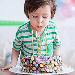 URAQT Birthday Candles, 24 Pcs Metallic Birthday Cake Candles in Holders, 5.1 inch Long Thin Golden Candles Cupcake Candles for Birthday Wedding Baby Shower Party Decoration