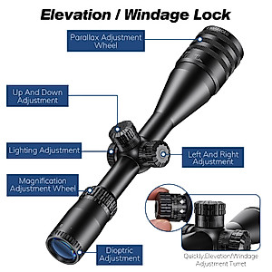 BESTSIGHT 4-16x44 Rifle Scope,Long Range Scope,Second Focal Plane Scope,5-Level Red Green Illuminated Reticle and Side Focus Dial and Locking Turret Sunshade,Fully Multi-Coat HD Lenses