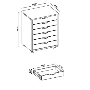 Riverbay Furniture Six Drawer Wide Wood Rolling Cart in Natural