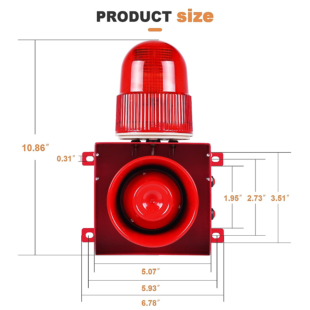 Saladulce Alarm Siren Strobe Light 120dB Industrial Sound Light Alarm Outdoor Waterproof Siren Strobe Alarmfor Home Security AC110V Tone Volume Adjustable