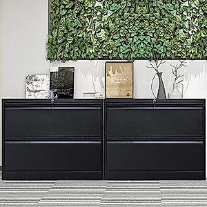 ANRYAGF 2 Drawer File Cabinet with Lock Metal Filing Cabinets for Home Office Black Lateral File Cabinet 2 Drawer Storage Cabinet for Letter/A4/F4 Size Files Anti-tilt 35.43"x 17.72"x 28.39" Vertical