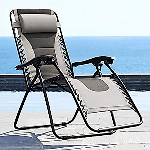 Homall Zero Gravity Chair Patio Padded Recliner Outdoor Oversized Portable Lounge Chair Adjustable Lawn Folding Chair with Headrest (Grey)