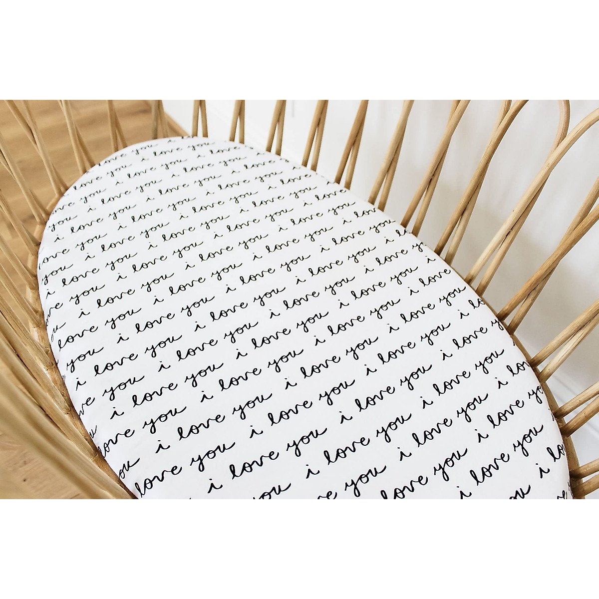 NODNAL CO. Black/White Bassinet Fitted Sheet - 100% Cotton Unisex for Baby Girl/Boy - I Love You, Plaid and Abstract Polka Dots Universal Fitted Cover Sheets (I Love You)