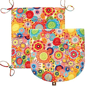 Makimoo Outdoor Patio Cushion, Rocking Chair Cushion, Tufted Pads, Set of Upper and Lower with Ties Pack of 2 (2 Sets) - Back 20"×17", Seat 17"×17" (Multicolored Flowers)