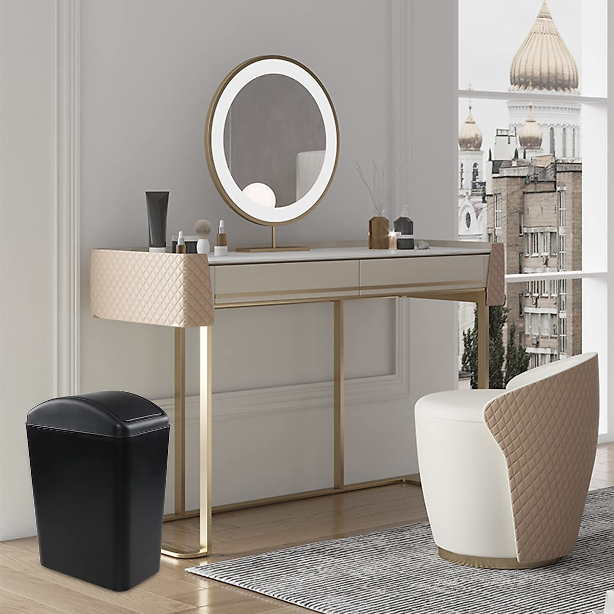 Melontray 3 Pack 4.5 Gallon Swing lid Garbage Can, Plastic Trash Bins for Office, Kitchen, Bathroom, Bedroom, Black