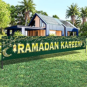 KatchOn, Ramadan Kareem Banner for Ramadan Decorations - Xtra Large 120x20 Inch | Ramadan Mubarak Banner for Ramadan Decorations Outdoor | Green and Gold Ramadan Yard Sign, Eid Decorations for Home