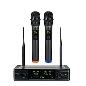 whitesand UHF Wireless Microphone System, Dual Wireless Mic Set w/ 2 Handheld Dynamic Microphones, 2x30 Frequencies, Color Coded Microphone for Singing, Home Karaoke, DJ, Church, Wedding (WSM-300)