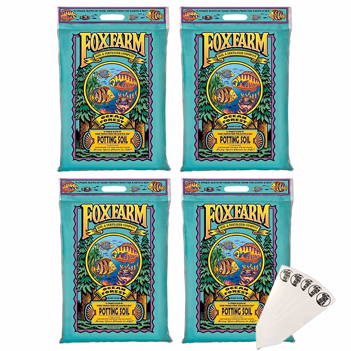 Ocean Forest Potting Soil Mix Indoor Outdoor for Garden and Plants | Plant Fertilizer | 12 Quarts (4 Pack) | The Hydroponic City Stake