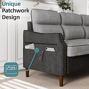 JAMFLY Sectional L Shaped Sofa Couch with Side Storage Bag, Convertible Sofa for Living Room with Reversible Chaise and Rivet Decor for Apartment and Small Space, Grey