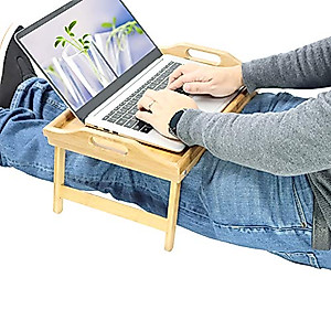 KKTONER Bamboo Bed Tray Table with Folding Legs Foldable Serving Portable Laptop Tray Snack Tray Breakfast Tray Bed Table Drawing Table