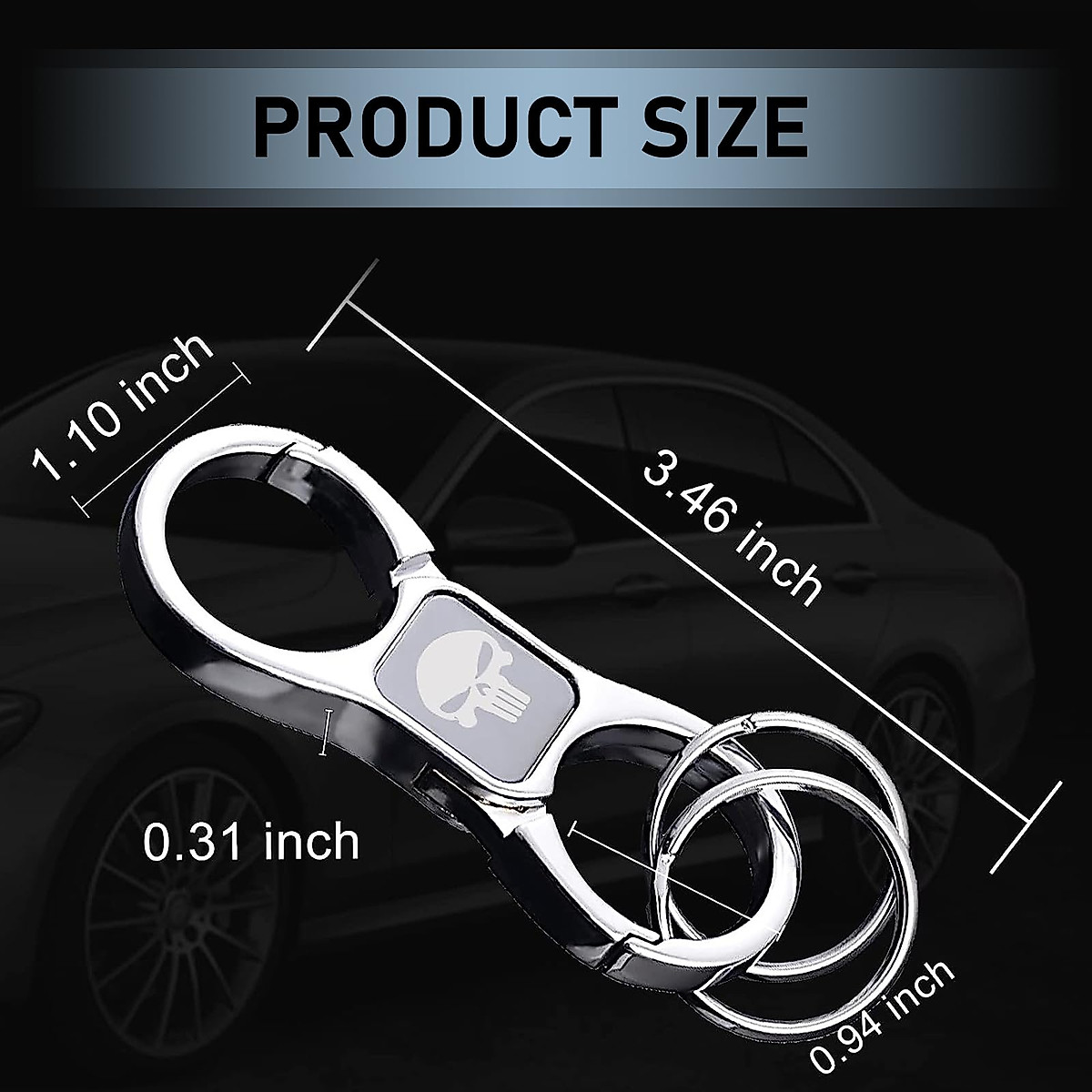 gunhunt 1 Pack Skull Key Chain, Key Chain with 2 Key Rings and Quick Release Zinc Alloy Detachable Key Chain (Silver)